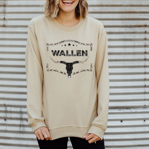 Gildan | Tops | Morgan Wallen Womens Sand Crewneck Sweatshirt Tan ...